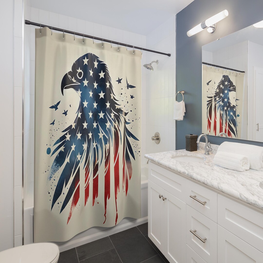Patriotic Eagle Shower Curtain, American Flag Home Decor, Rustic ...