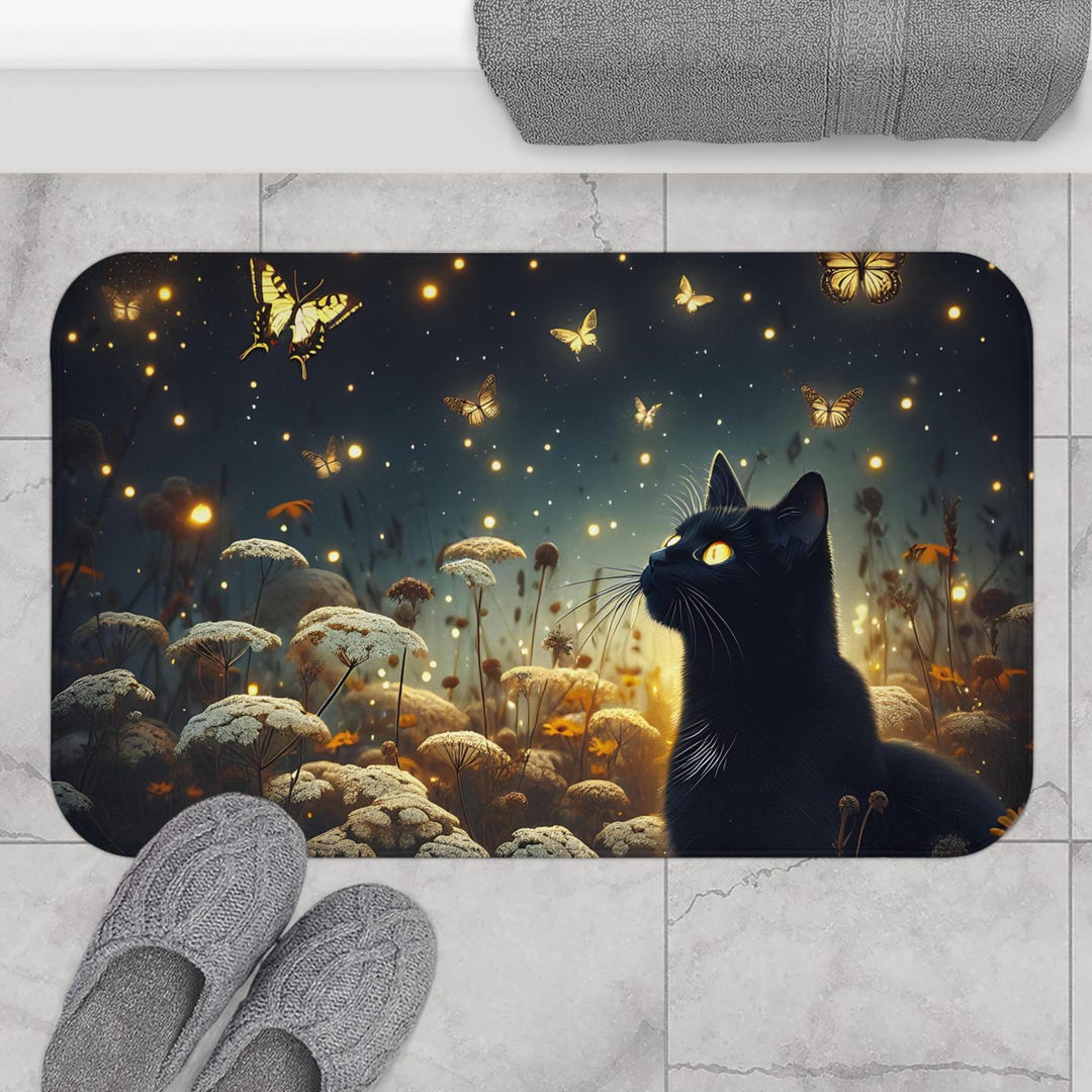 Whimsical Cat Bath Mat - Cozy Home Decor, Cute Kitty Mat, Animal Lover ...