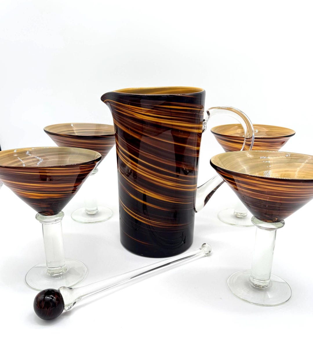 Vintage 1970's Hand Blown Glass Chocolate Swirl Martini Pitcher ...