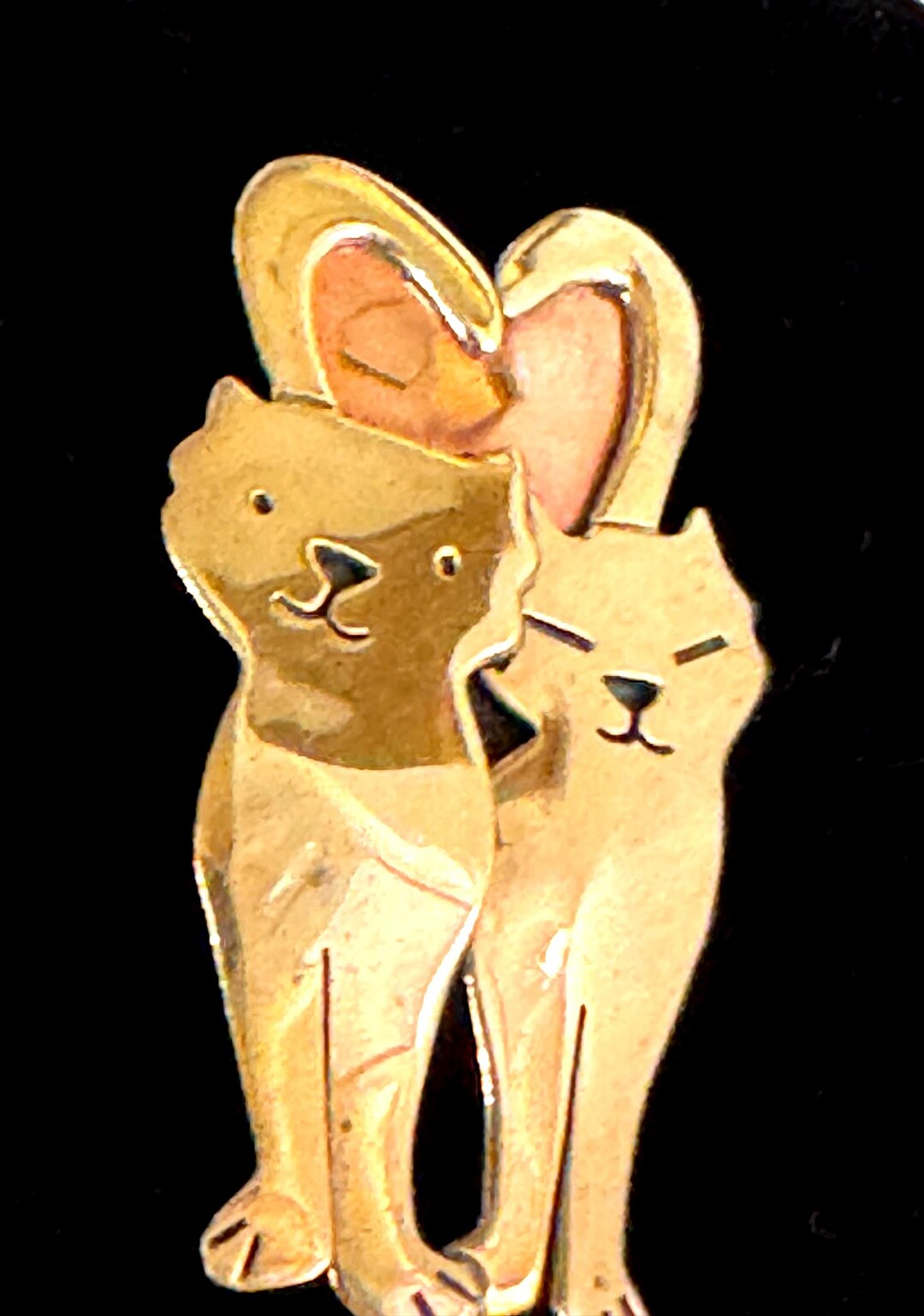 Vintage Far Fetched Brass & Copper Cats With Heart Brooch – Handcrafted ...