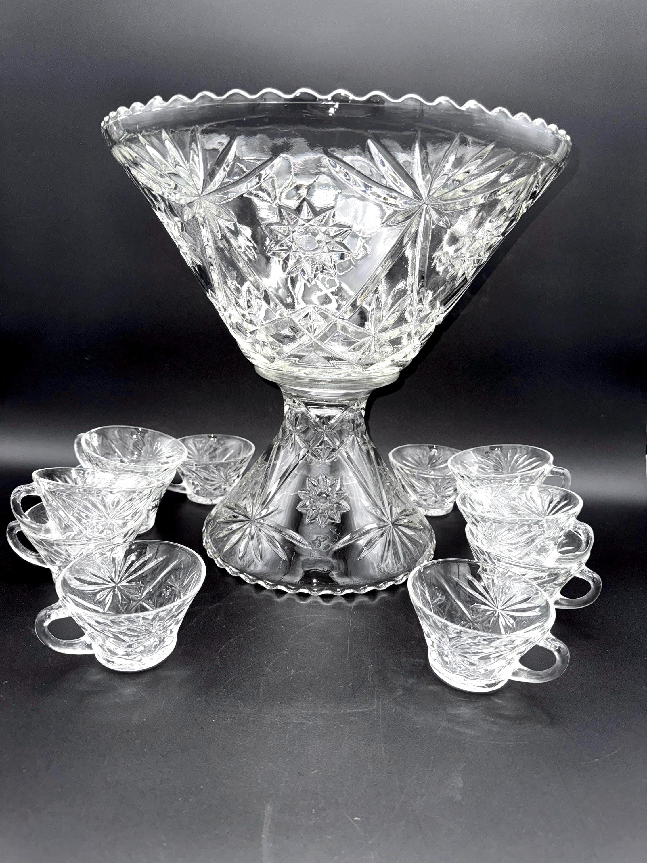Vintage Anchor Hocking Punch Bowl Set: Early American Prescut Pattern ...