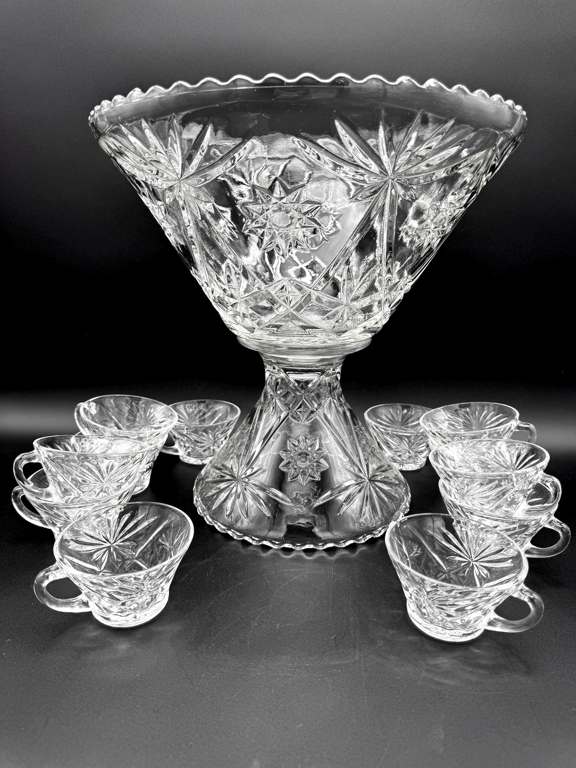 Vintage Anchor Hocking Punch Bowl Set: Early American Prescut Pattern ...