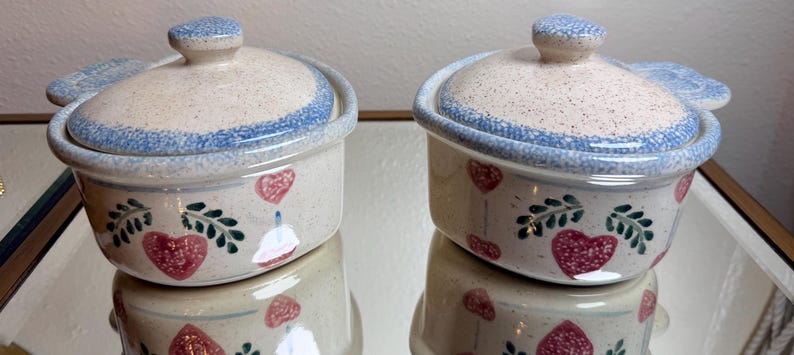 Vintage Teamson Strawberry Heart Jam Pot Set of 2 1996 China Lidded ...