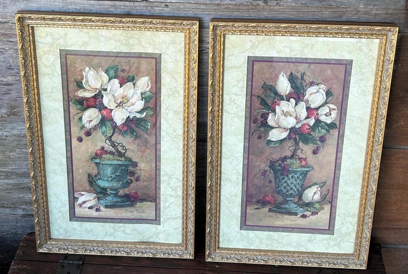 Vintage Home Interiors Magnolia Wall Art Set, Framed Floral Prints ...