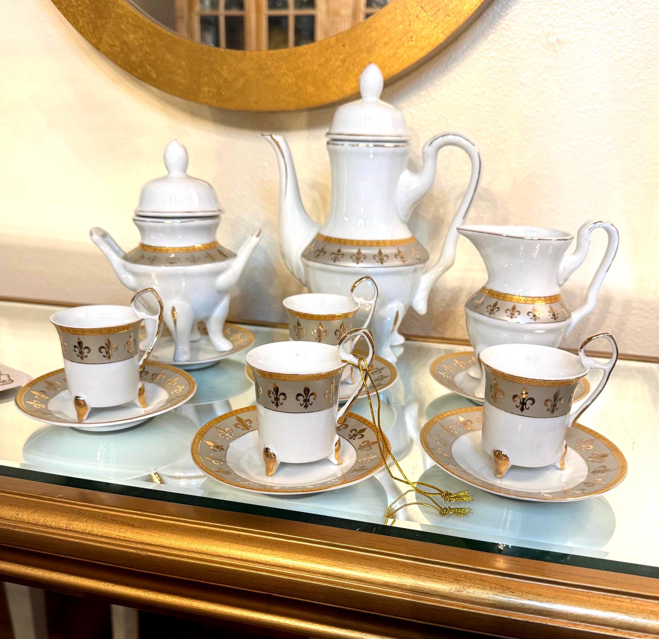 Elegant Italian Design Porcelain Tea Set-gold Fleur-de-lis, Handmade ...