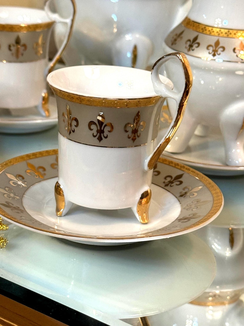 Elegant Italian Design Porcelain Tea Set-gold Fleur-de-lis, Handmade ...