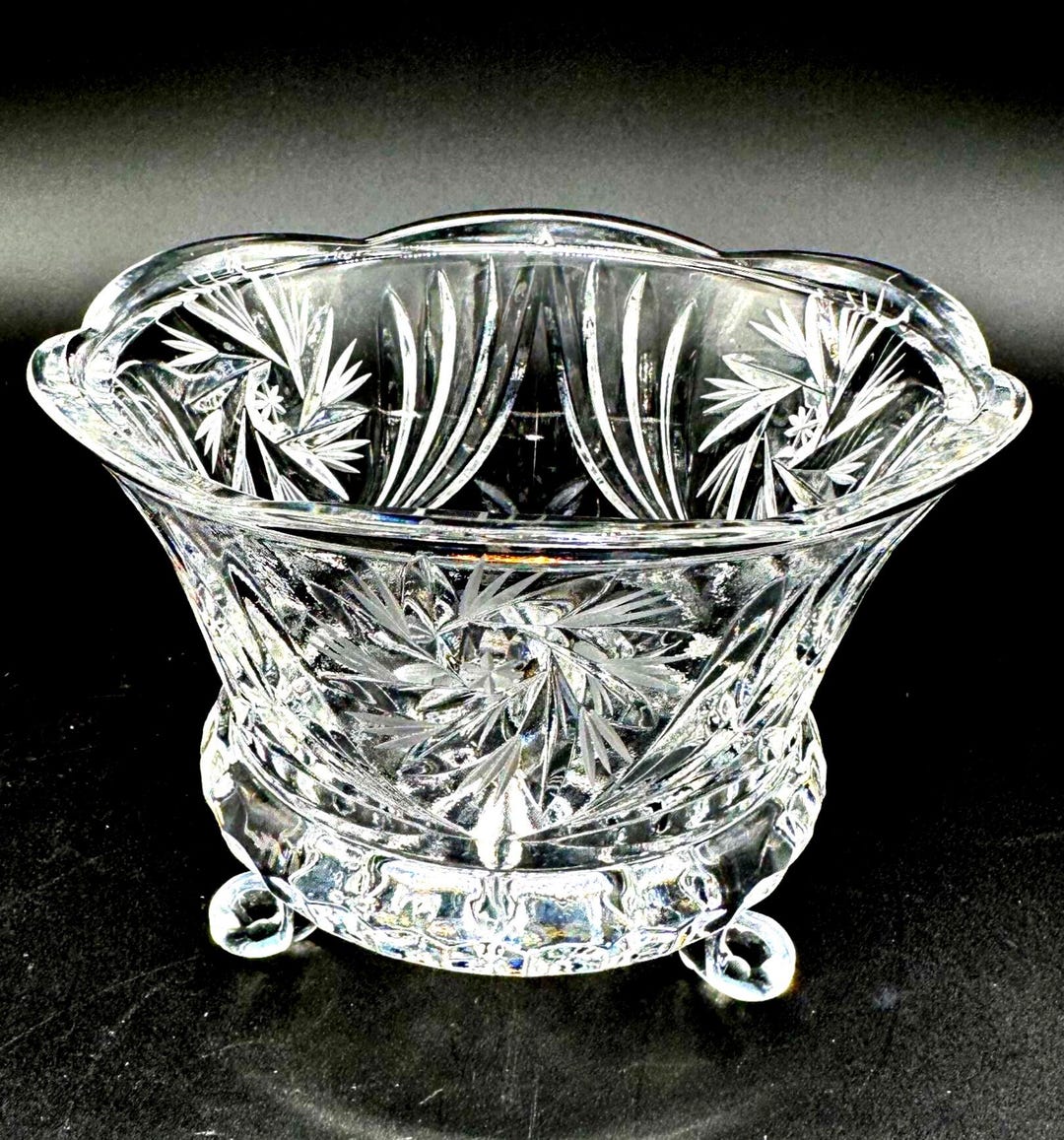 Vintage Three-footed Crystal Bowl in the Royal Pinwheel Pattern by ...