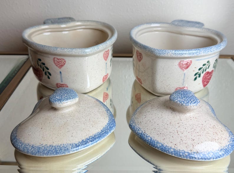 Vintage Teamson Strawberry Heart Jam Pot Set of 2 1996 China Lidded ...