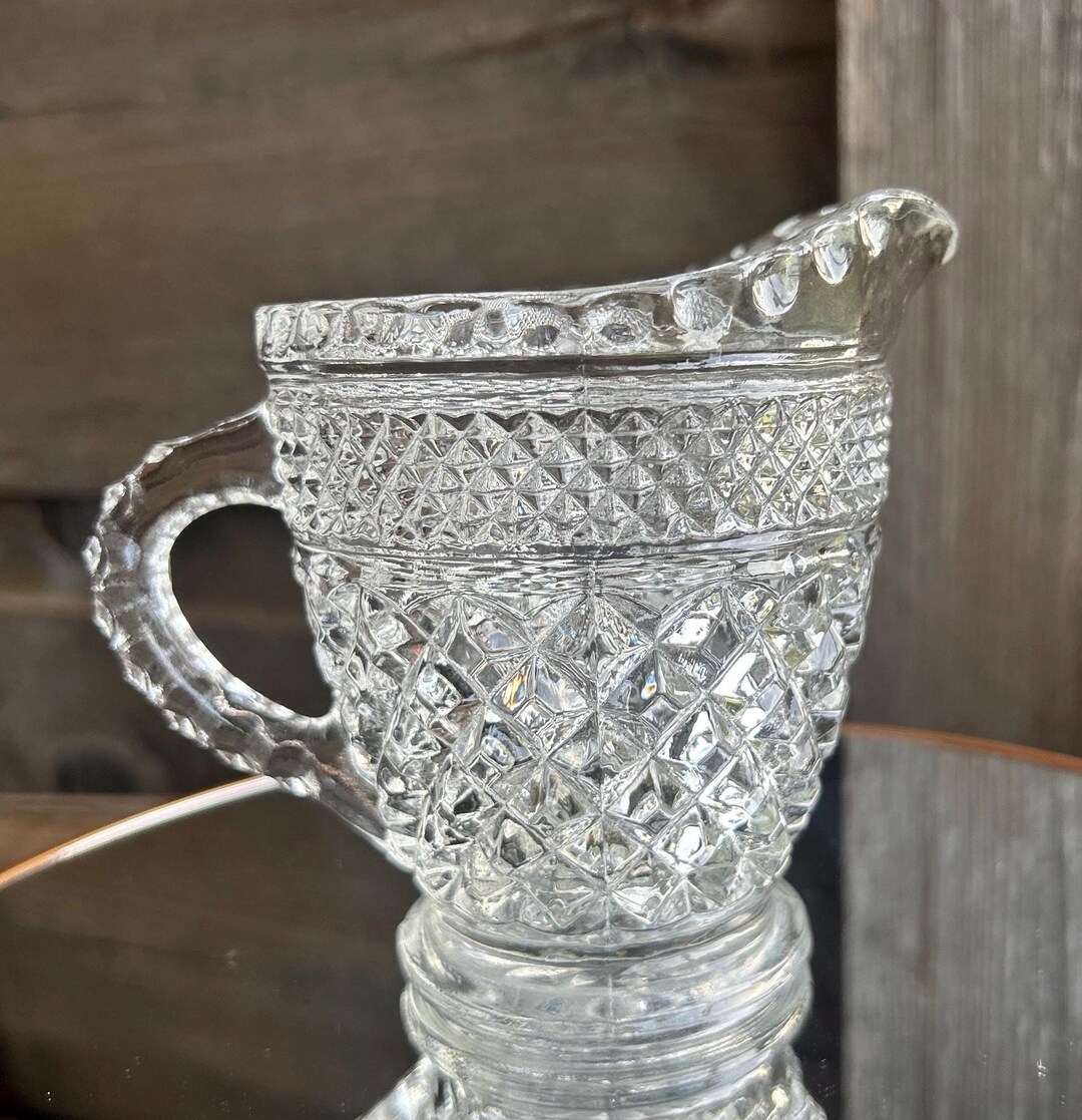 Antique EAPG Diamond Point Glass Creamer With Starburst Base -circa ...