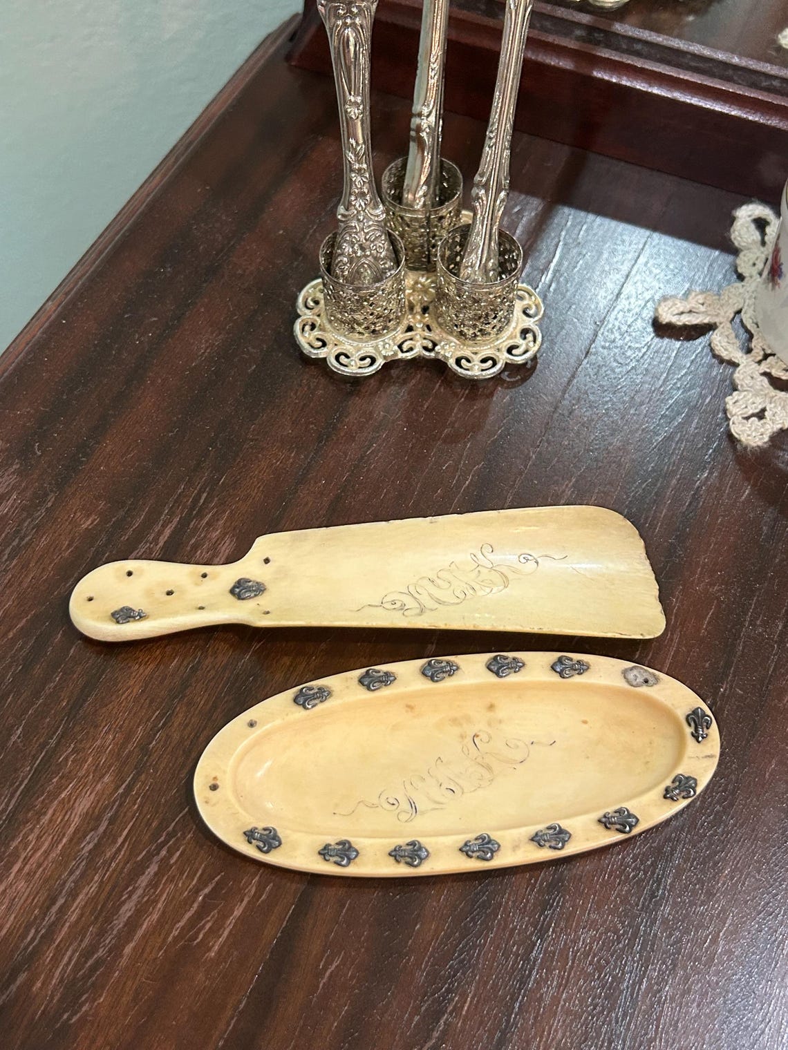 Victorian Bone Vanity Set: Antique Monogrammed Shoe Horn & Pin Tray - Etsy