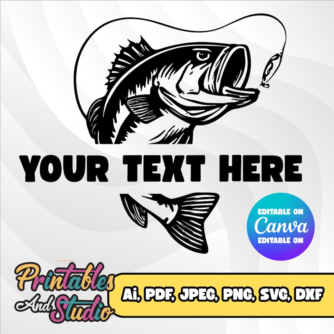 Bass Fishing Monogram SVG: Custom Fish Decor, Cricut Ready - Etsy