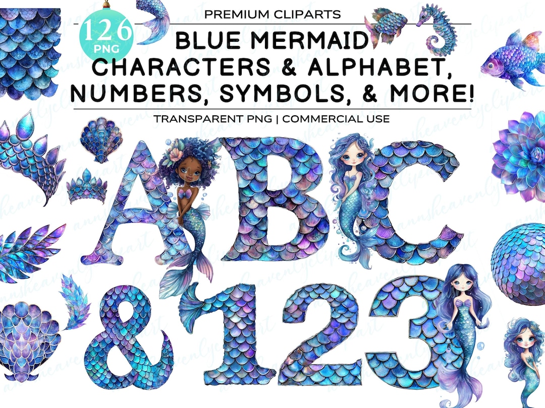 Mermaid Clipart Bundle, Mermaid Alphabet , Watercolor Cute Mermaid ...