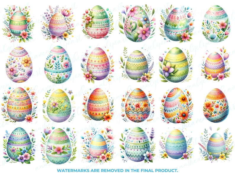 Floral Easter Egg Clipart, Easter Egg Cliparts, Watercolor Easter Eggs ...