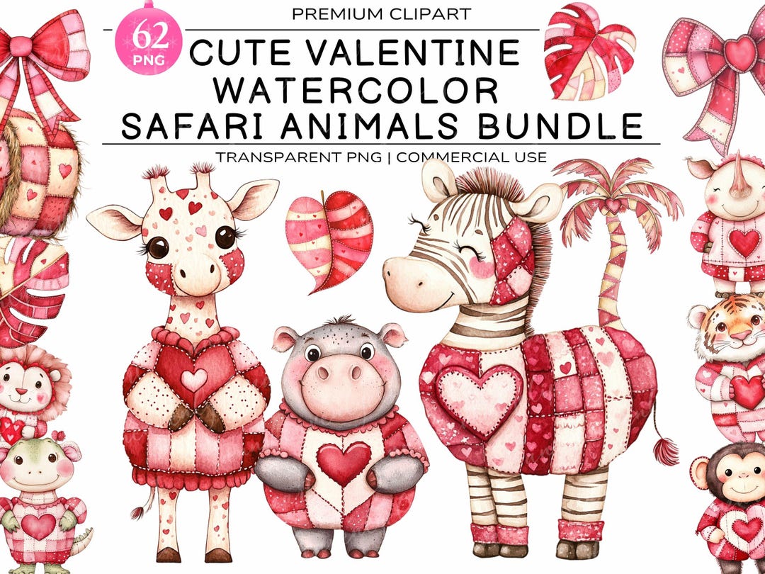 Cute Valentine Animal Cipart, Cute Safari Clipart, Cute Valentine PNG ...