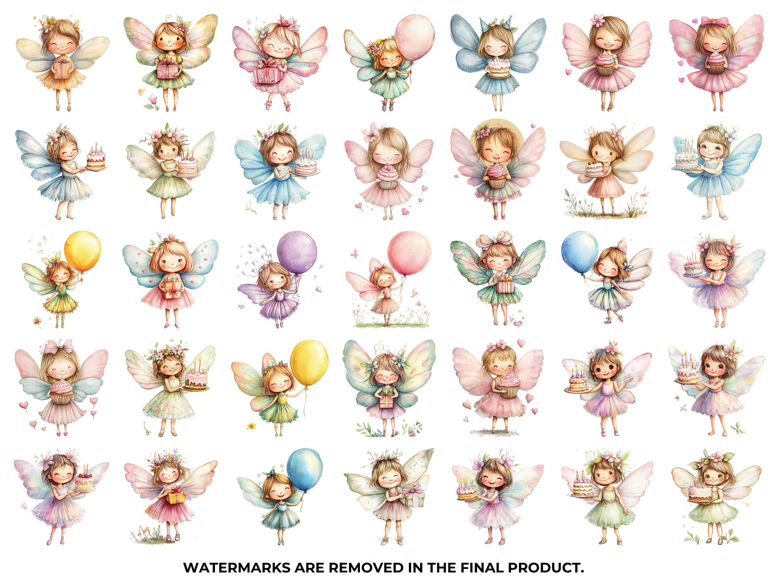 Watercolor Birthday Fairie Clipart, Fairie Alphabet & Fairy Numbers PNG ...