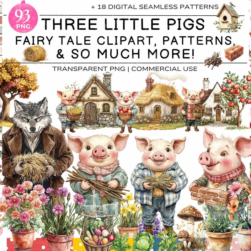 3 Little Pig Clipart - Etsy