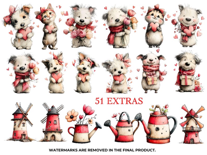 Whimsical Valentine Farm Animal Clipart — Chicken & Valentine Cow PNG ...