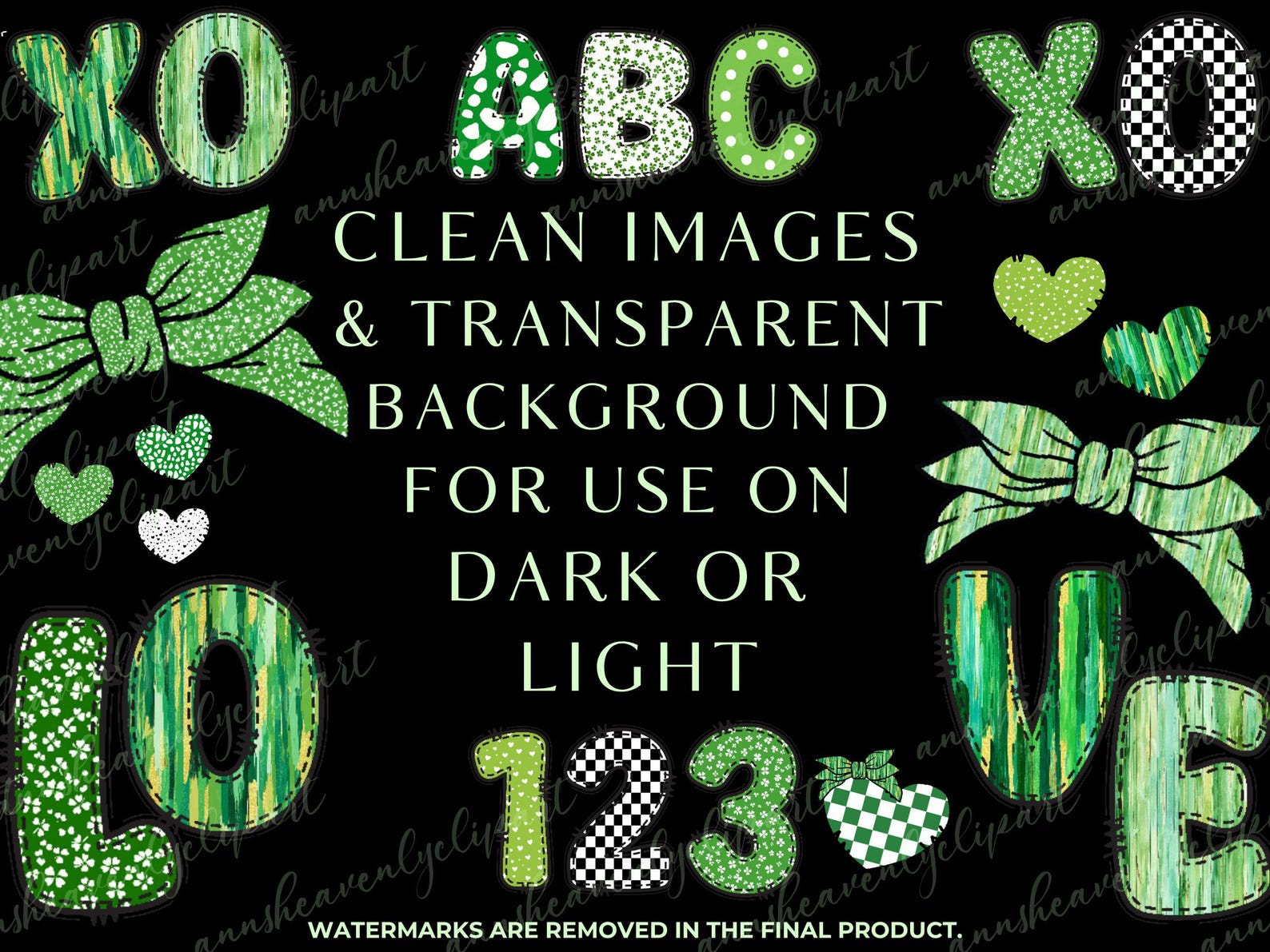 St Patricks Day Alphabet PNG Bundle, Dalmatian Dot, Brushstroke Letters ...