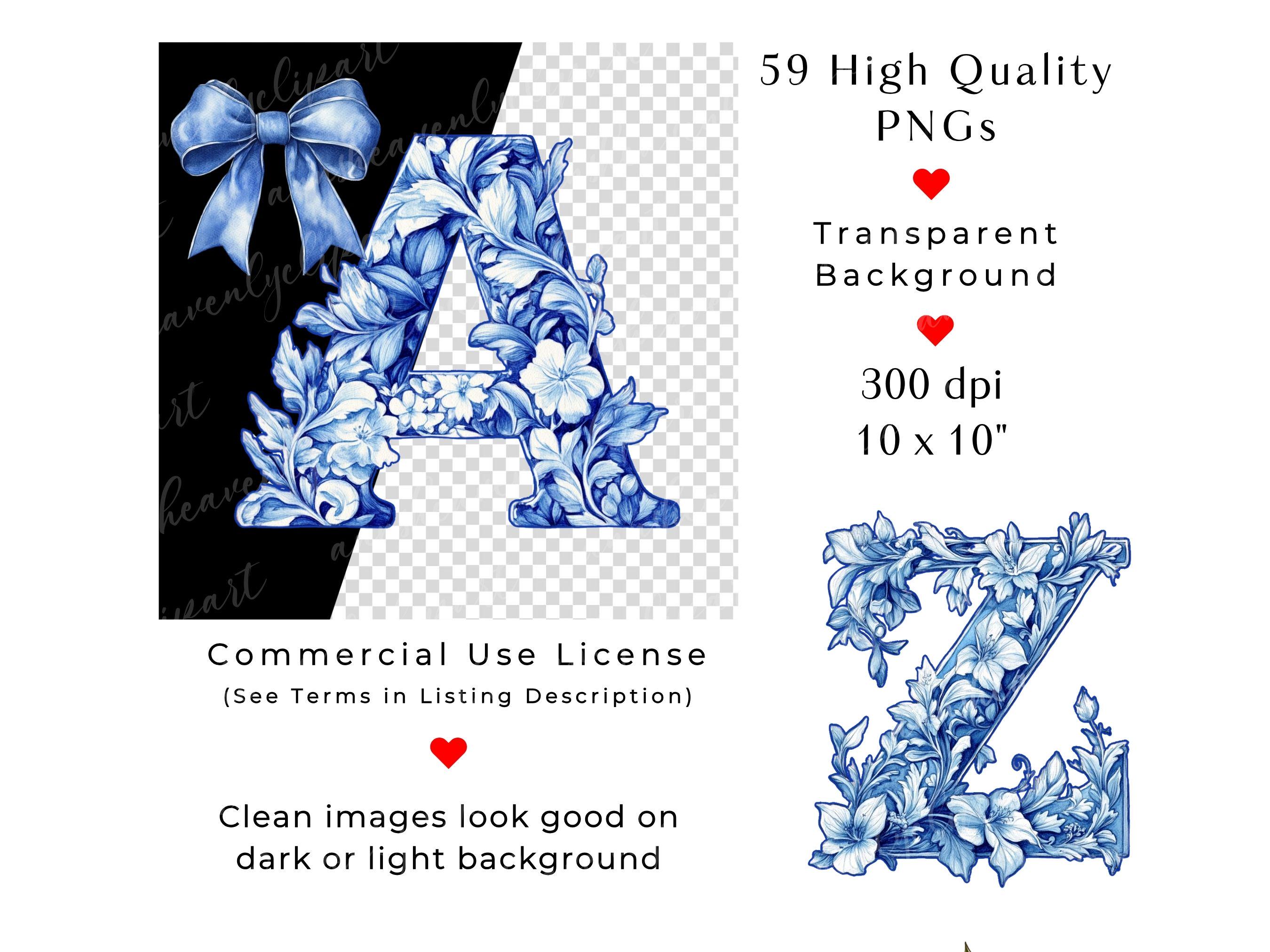 Chinoiserie Alphabet, Blue Floral Toile Letters, Feminine Numbers ...