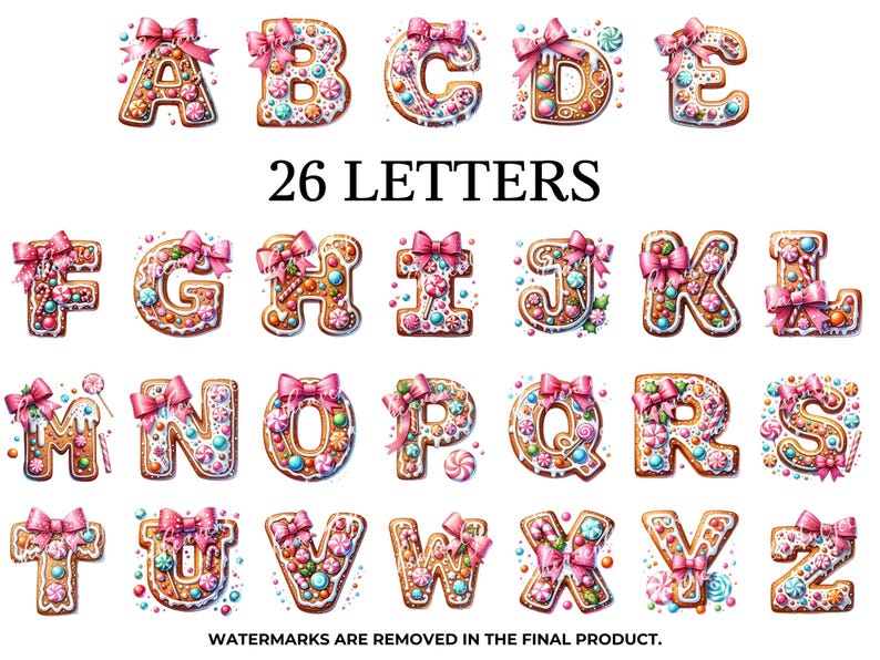 Gingerbread Alphabet, Pink Bow Alphabet, Gingerbread PNG Pink ...