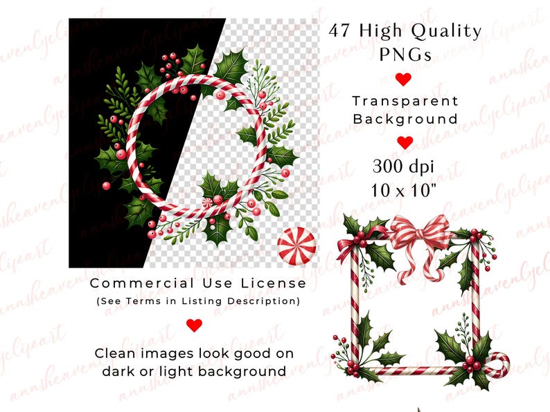 Christmas Clipart Frames – Candy Cane Frame PNG Bundle — Peppermint ...