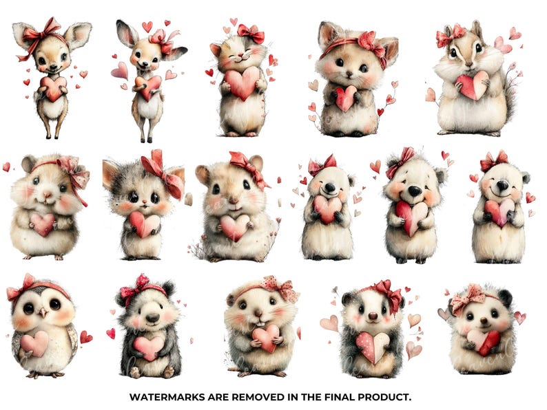 Whimsical Valentine Woodland Animals Clipart — Cute Valentines PNG ...