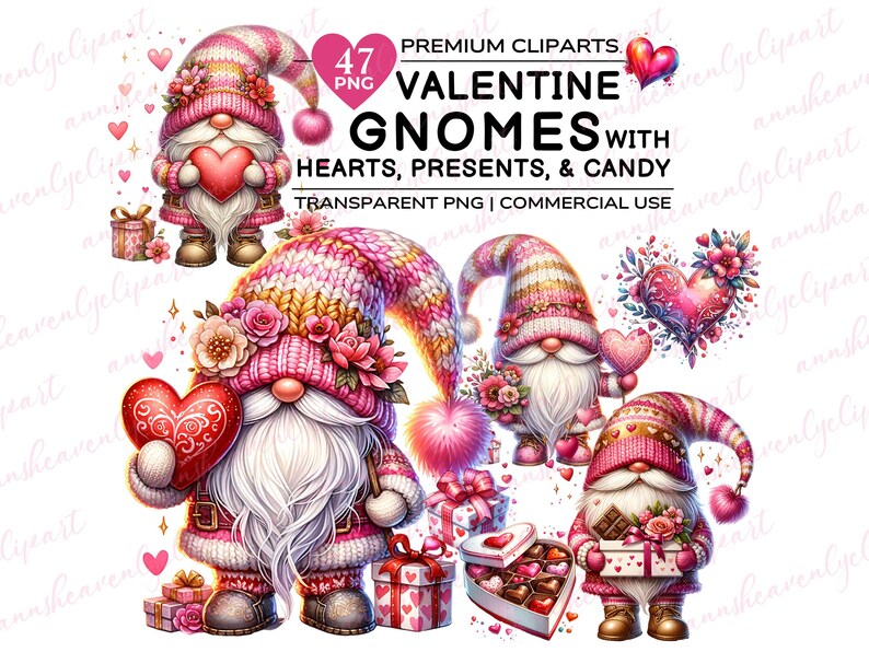 Watercolor Valentine Gnomes Clipart, Valentine Gnomes PNG, Valentines ...