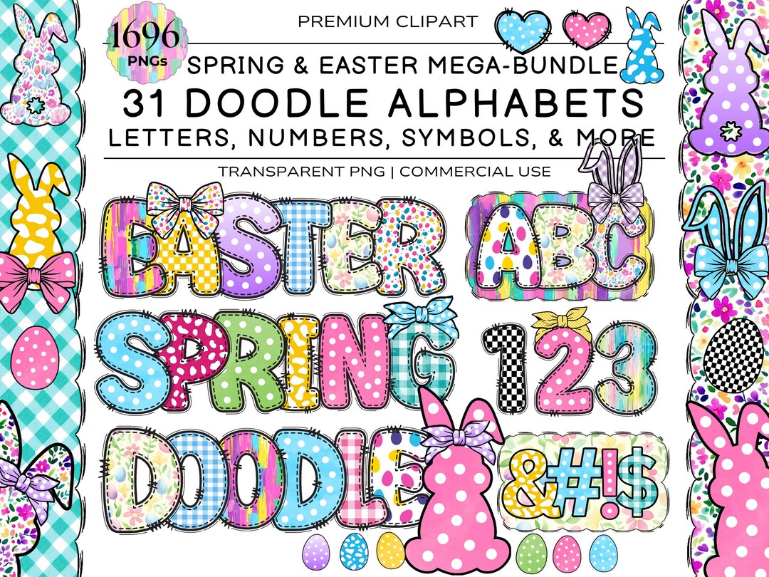 Easter Alphabet Doodle Letters PNG Bundle, Spring Alphabet, Alpha ...