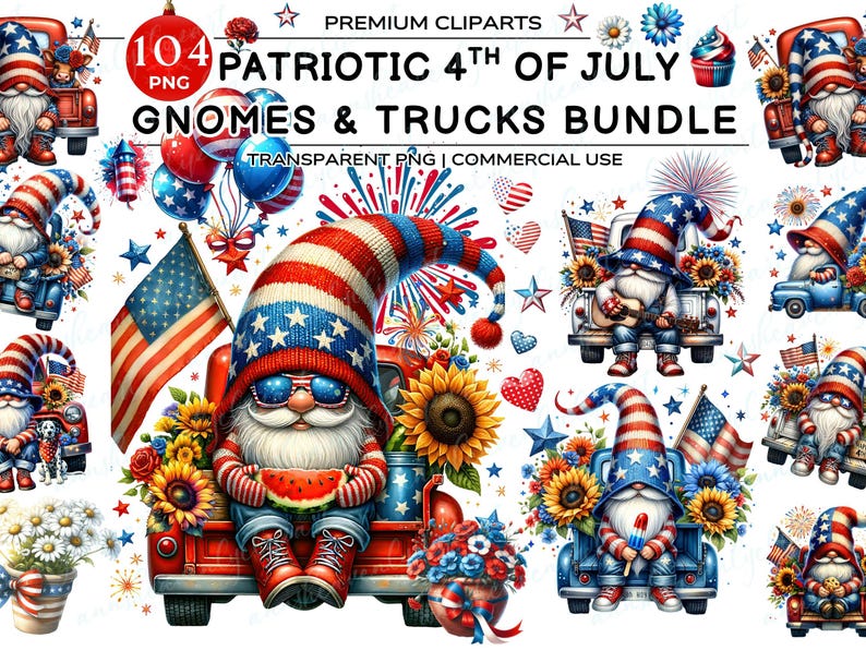Watercolor 4th of July Gnomes Clipart, Patriotic Gnome Clipart PNG ...