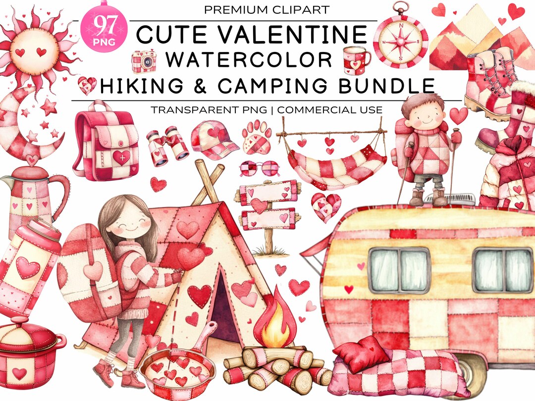 Camping Clipart Bundle, Hiking Clipart Bundle, Valentines Cuteness ...
