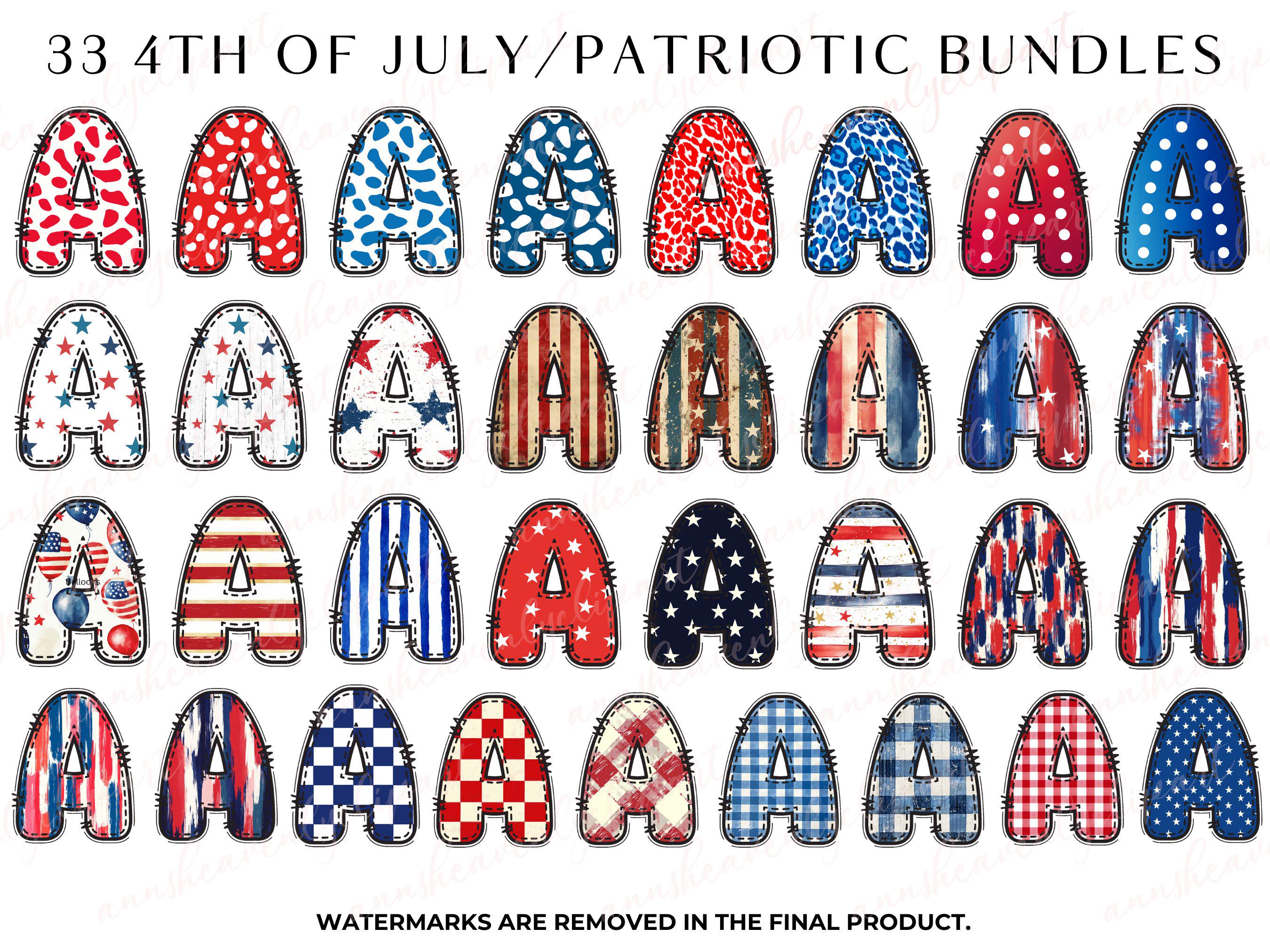 Fourth of July Doodle Alphabet, 4th July Doodle Letters PNG, Red White ...