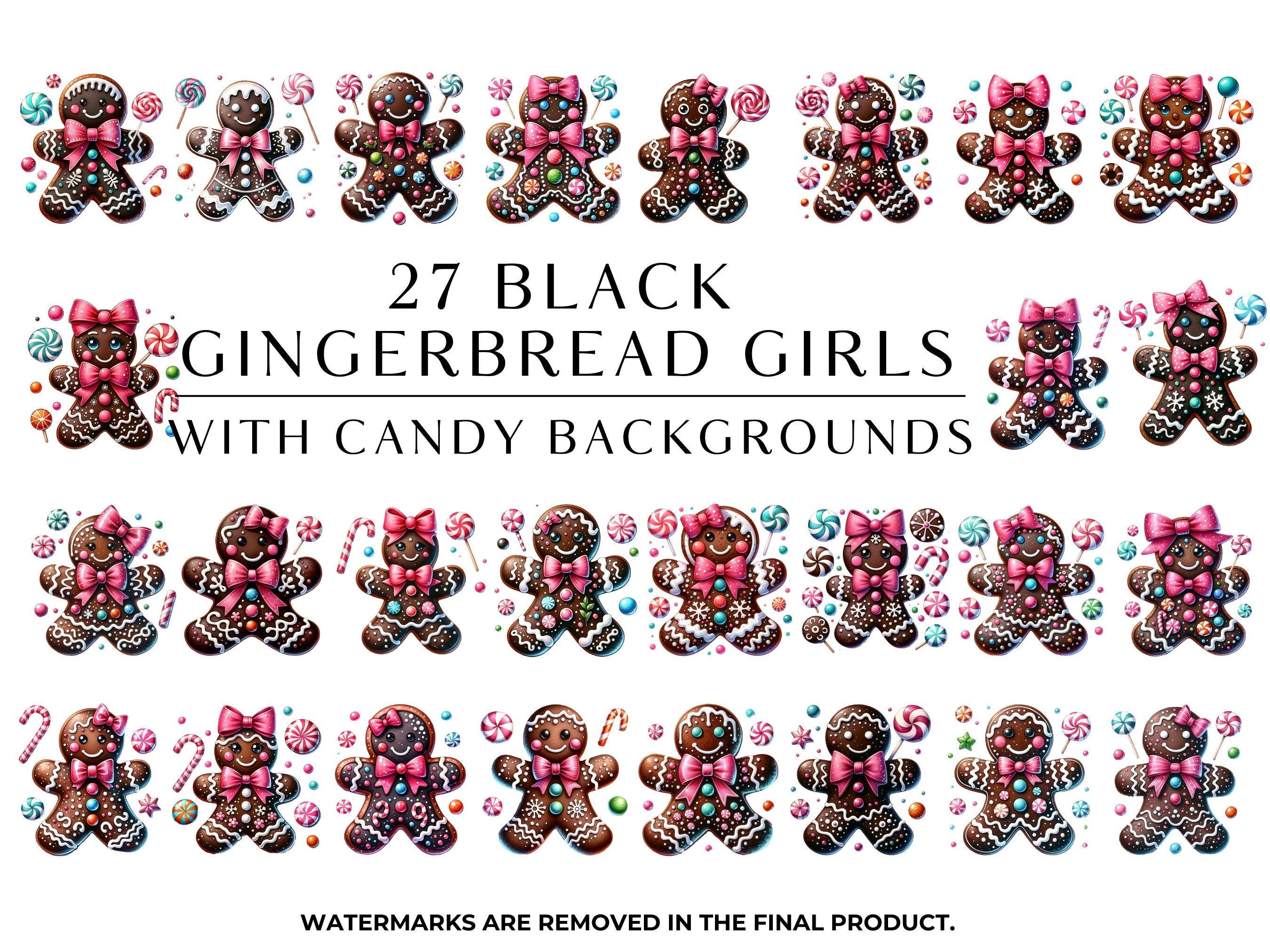Black Christmas PNG, Black Gingerbread Girls, Pink Bow Coquette ...