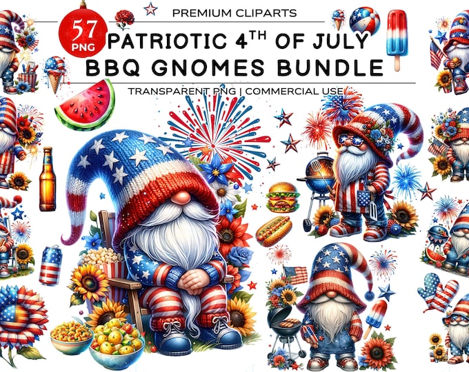 Memorial Day Gnome Clipart, 4th of July Gnome PNG, Patriotic Gnome ...