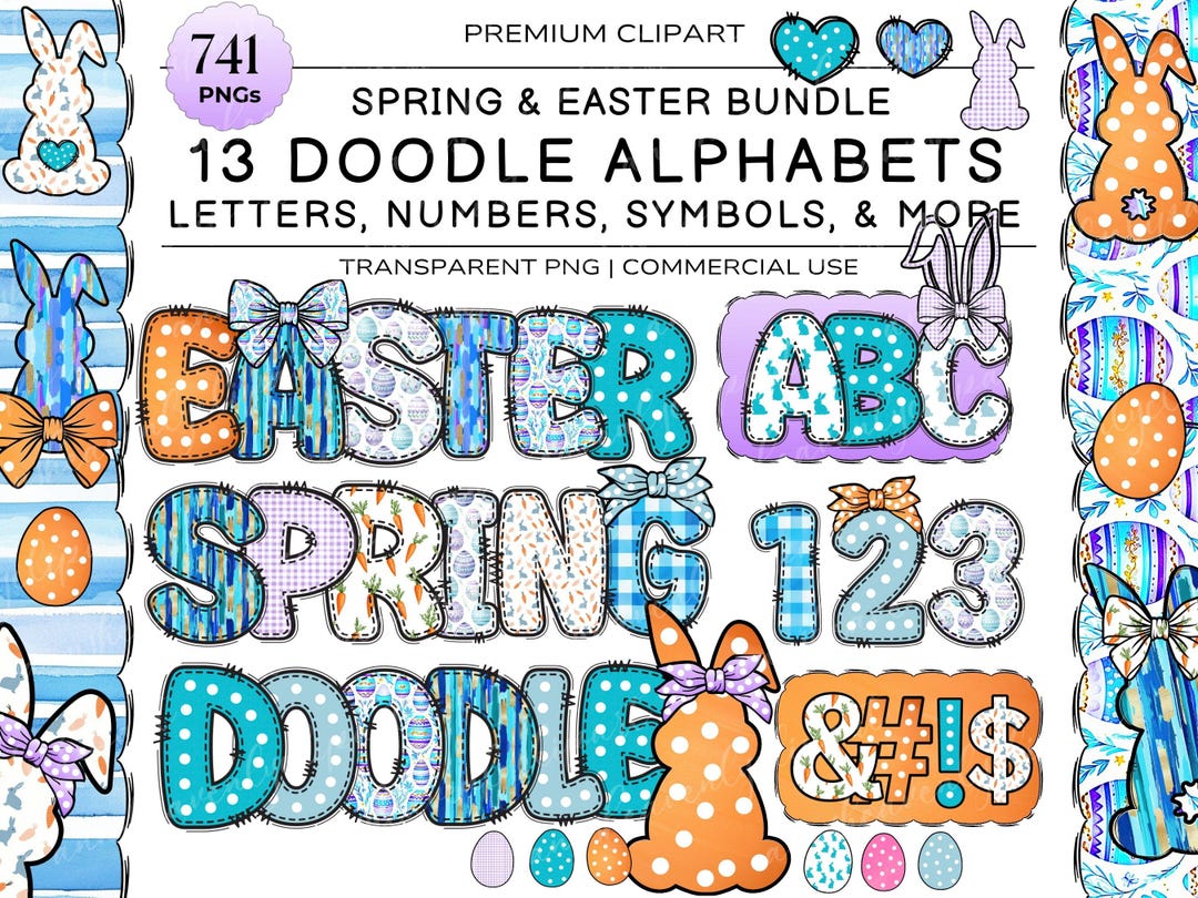 Easter Alphabet Doodle Letters PNG Bundle, Spring Alphabet, Alpha ...