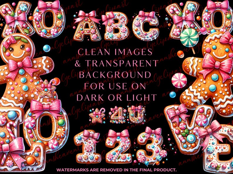 Gingerbread Alphabet, Pink Bow Alphabet, Gingerbread PNG Pink ...