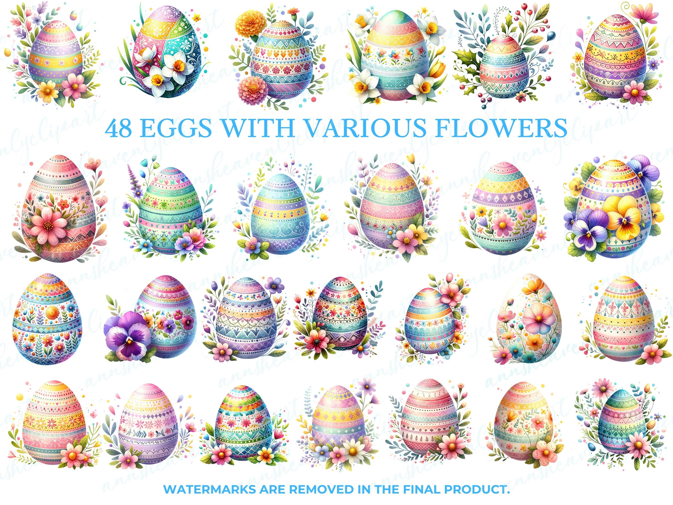 Floral Easter Egg Clipart, Easter Egg Cliparts, Watercolor Easter Eggs ...
