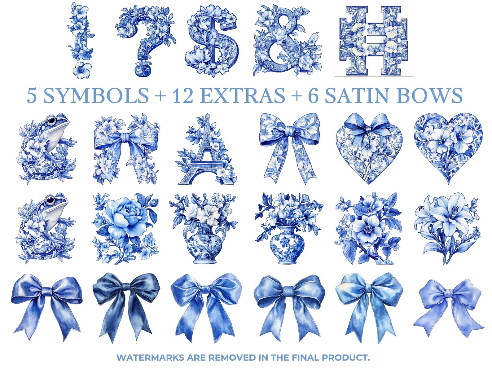 Chinoiserie Alphabet, Blue Floral Toile Letters, Feminine Numbers ...