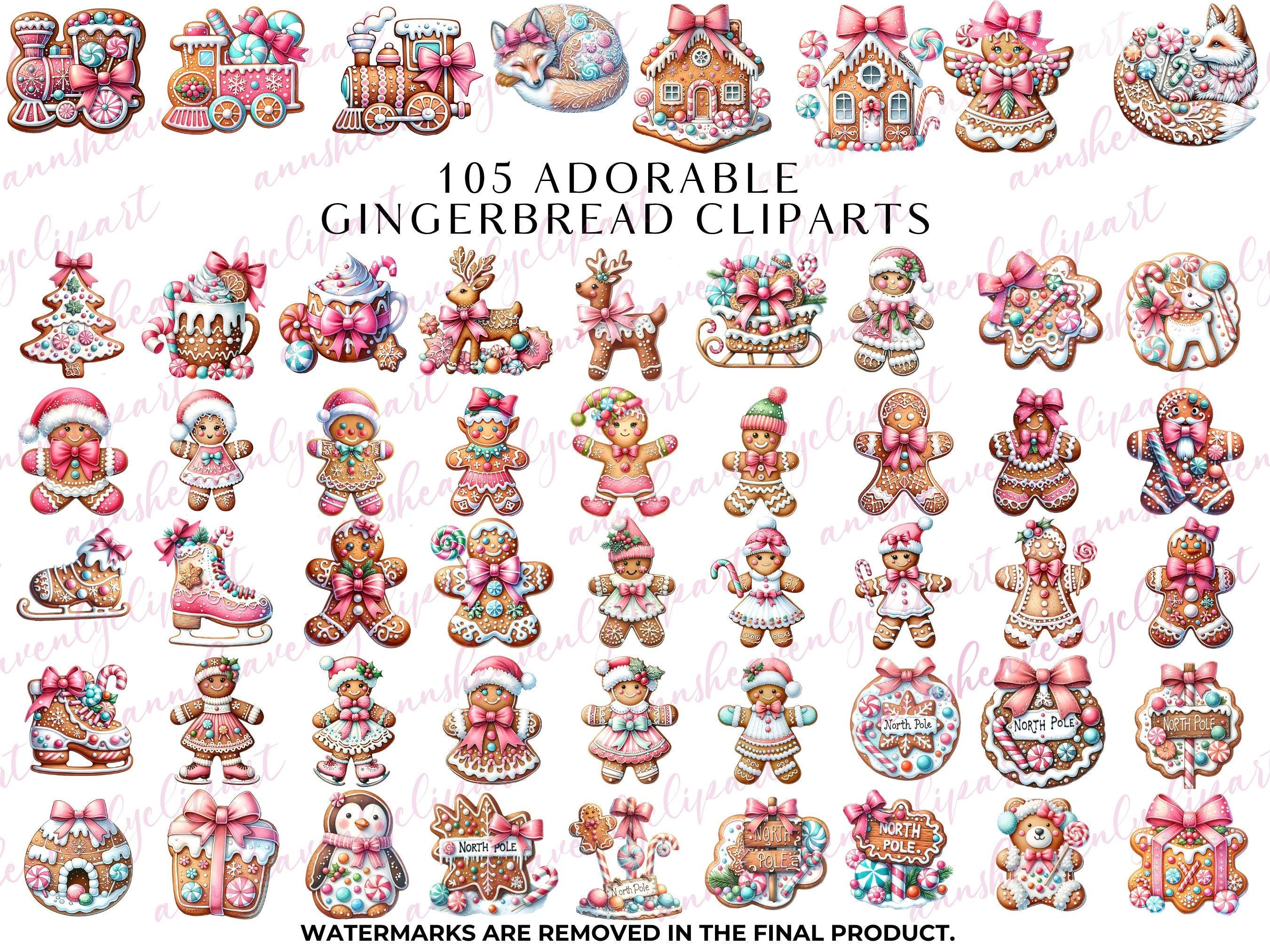 North Pole Christmas Clipart, Gingerbread Clipart Bundle, Pink Bow ...