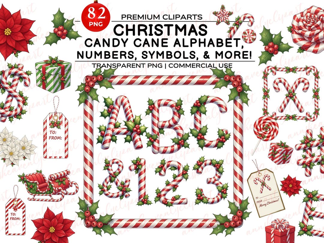 Candy Cane Alpha — Christmas Alphabet PNG Bundle — Candy Cane Letters ...