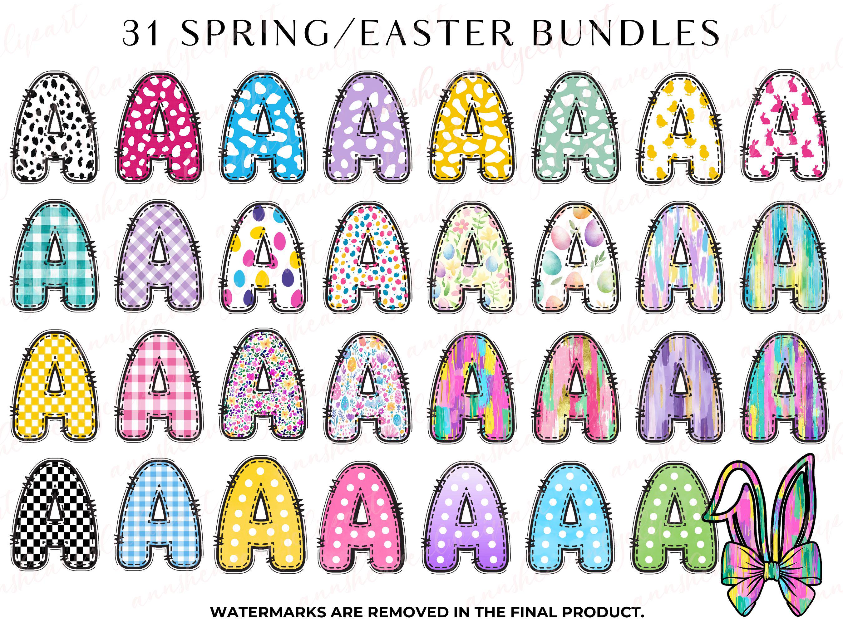 Easter Alphabet Doodle Letters PNG Bundle, Spring Alphabet, Alpha ...