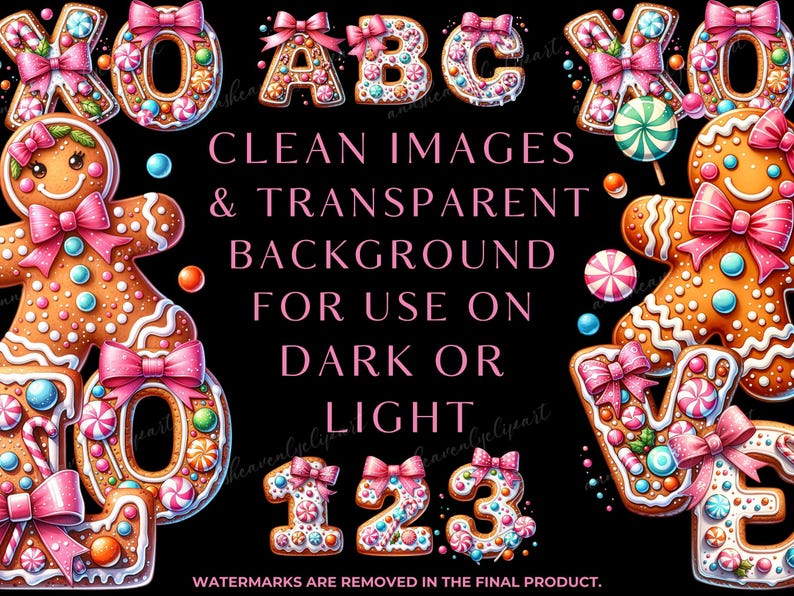 Gingerbread Alphabet, Pink Bow Alphabet, Gingerbread PNG Pink ...