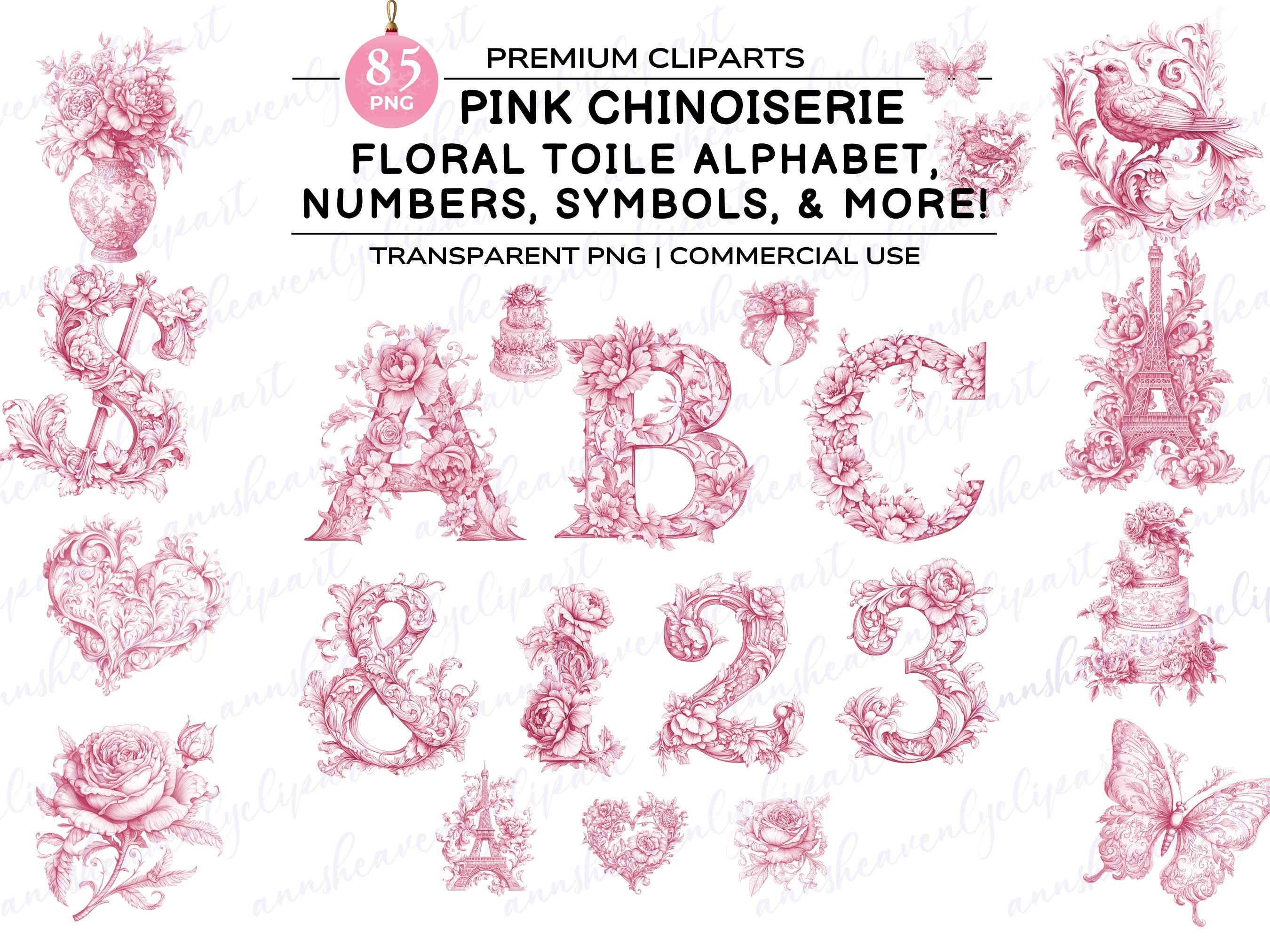 Chinoiserie Alphabet, Pink Floral Toile Letters, Feminine Numbers ...