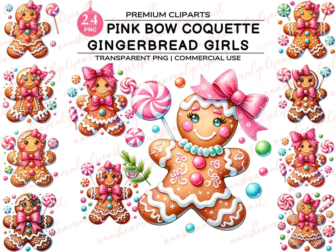 Gingerbread Girls, Pink Bow Coquette, Gingerbread PNG Pink, Gingerbread ...