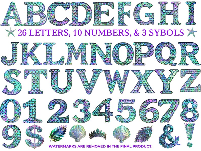 Mermaid Clipart Bundle, Mermaid Alphabet , Watercolor Cute Mermaid ...