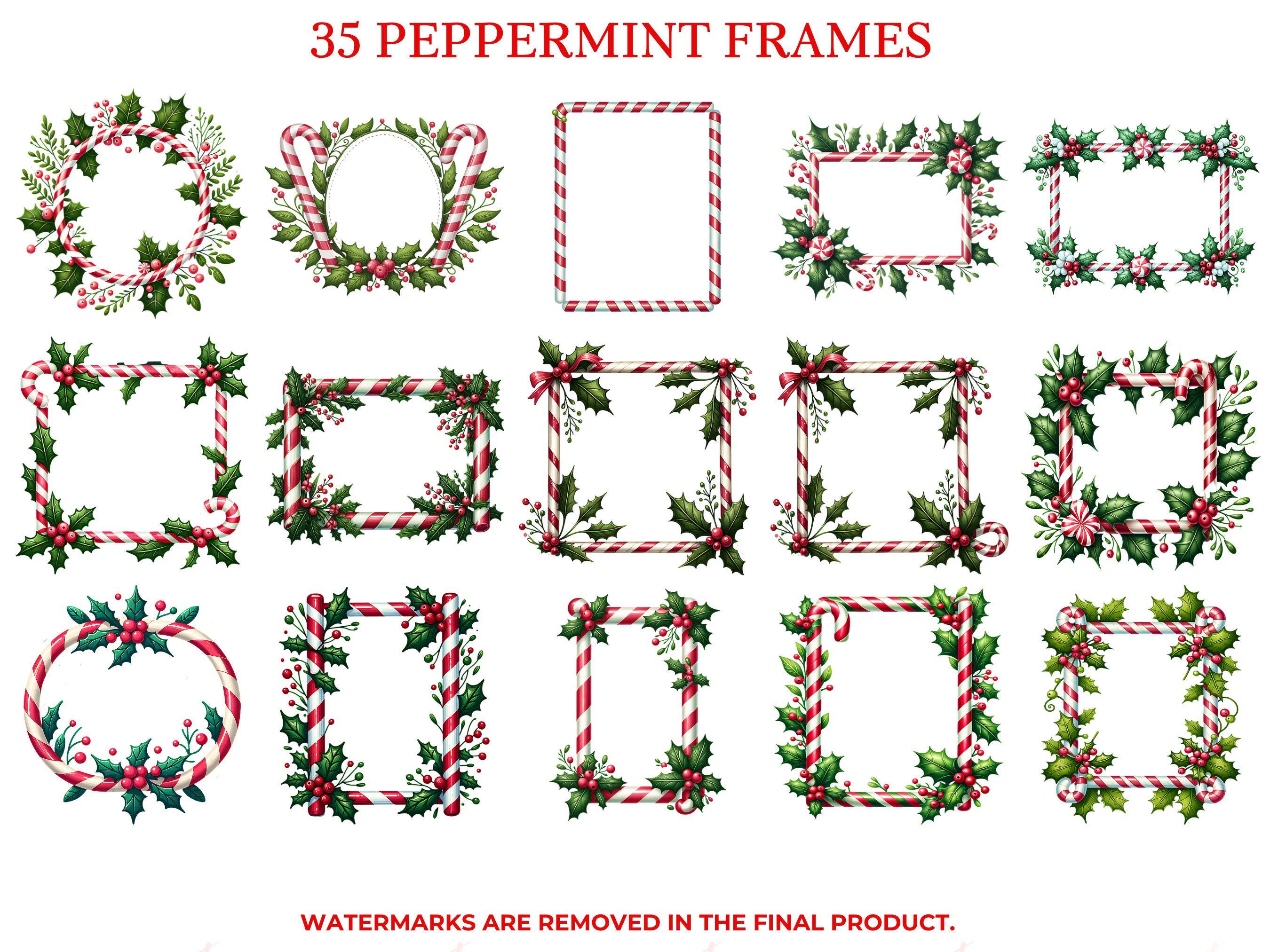 Christmas Clipart Frames – Candy Cane Frame PNG Bundle — Peppermint ...