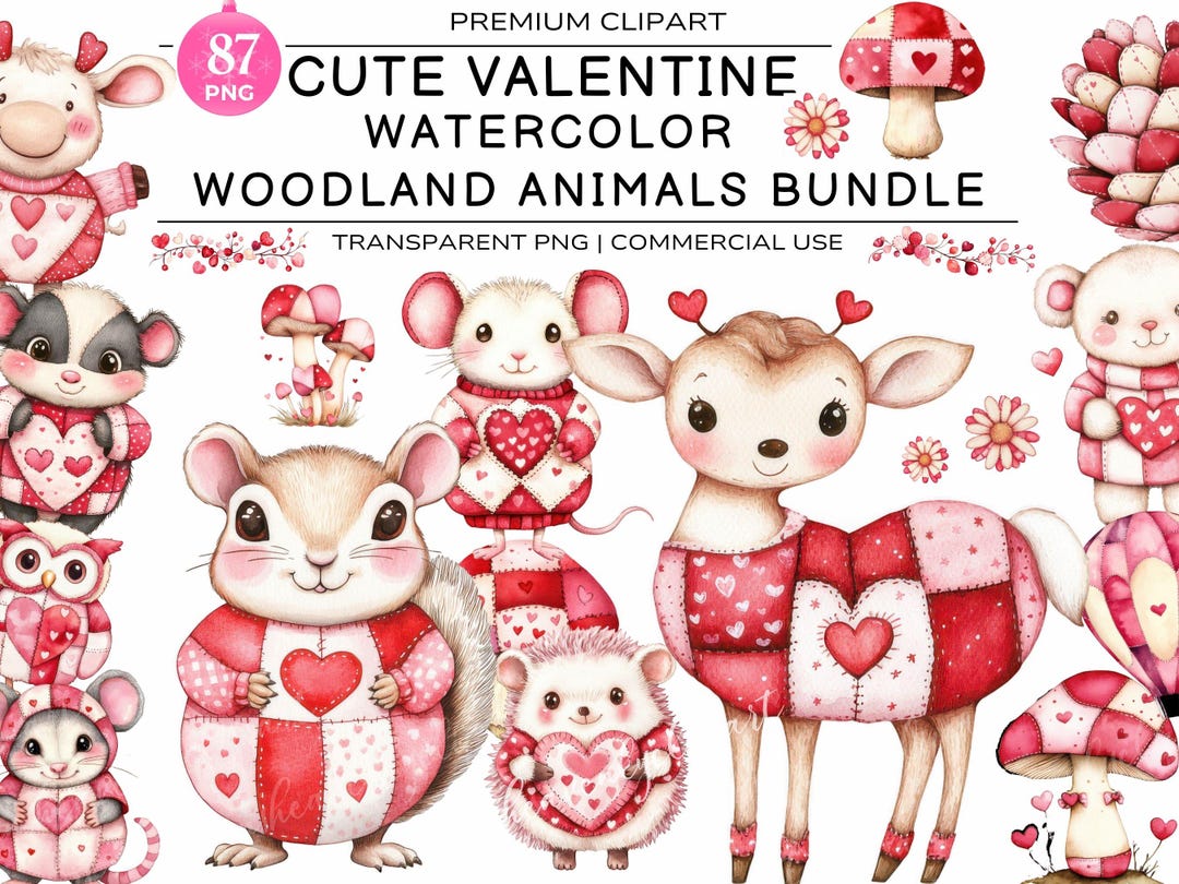 Cute Valentine Animal Cipart, Cute Woodland Animals Clipart, Cute ...