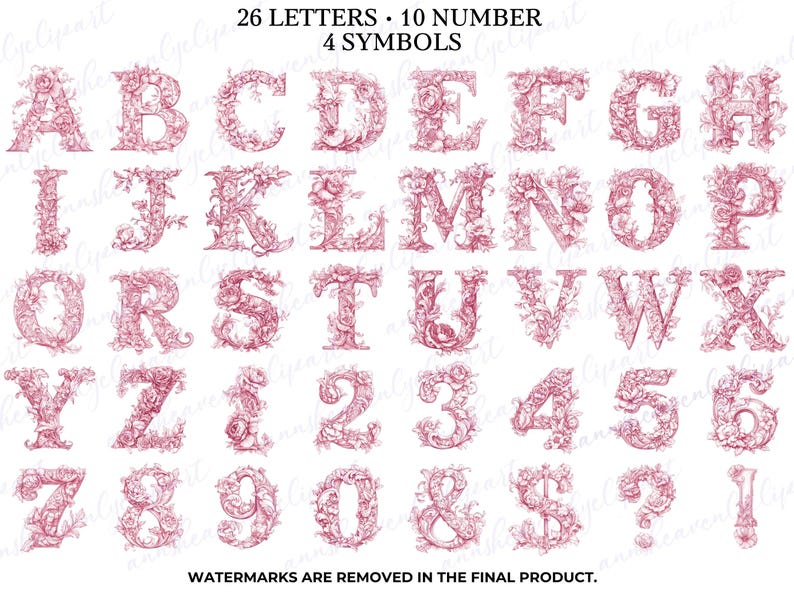 Chinoiserie Alphabet, Pink Floral Toile Letters, Feminine Numbers ...