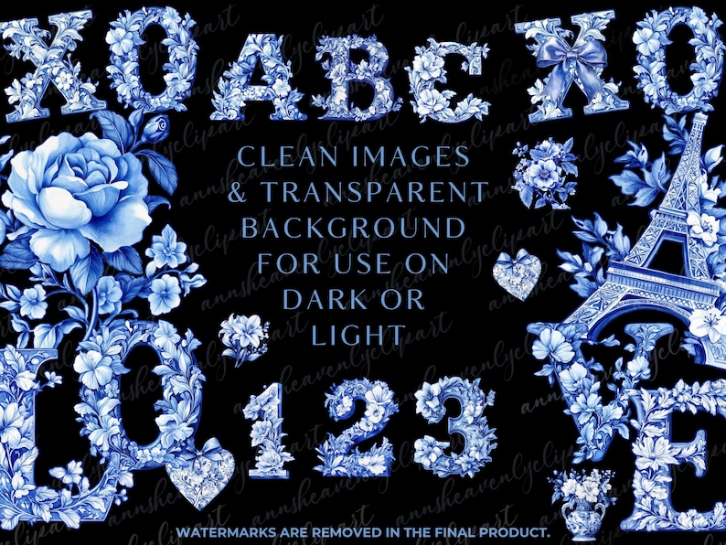 Chinoiserie Alphabet, Blue Floral Toile Letters, Feminine Numbers ...