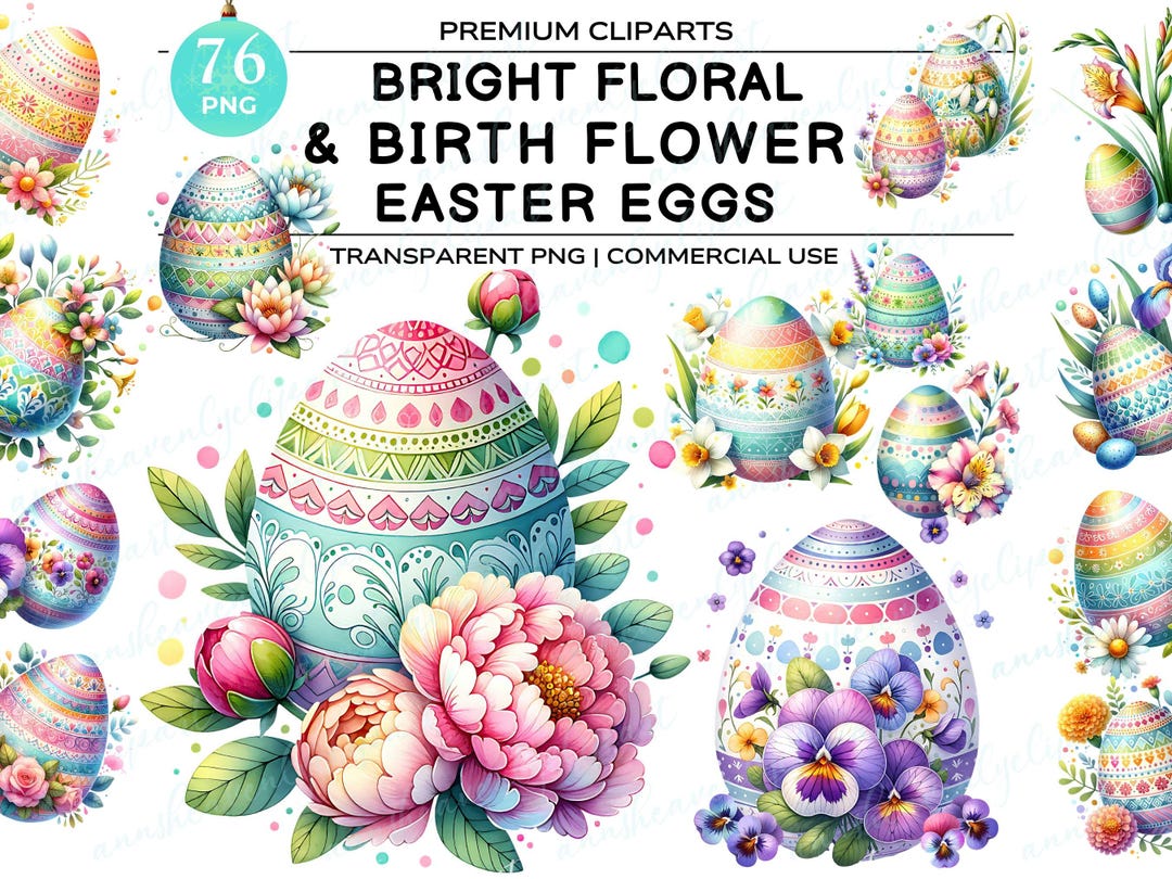 Floral Easter Egg Clipart, Easter Egg Cliparts, Watercolor Easter Eggs ...