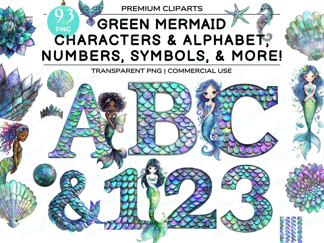 Mermaid Clipart Bundle, Mermaid Alphabet , Watercolor Cute Mermaid ...